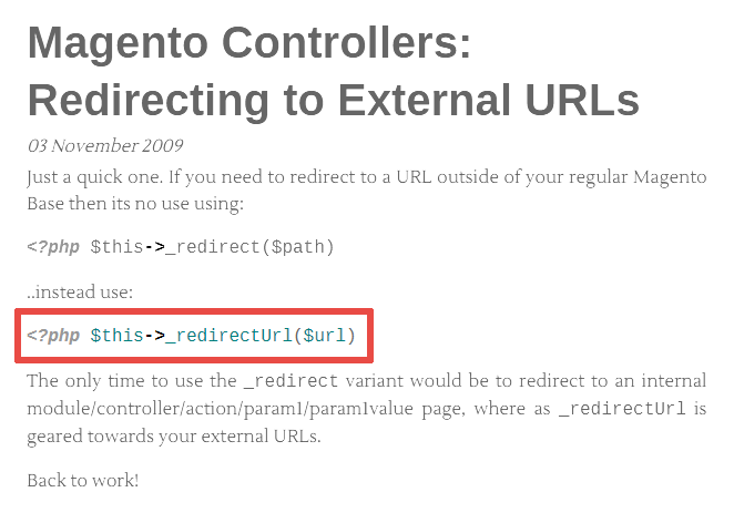 How do you forward to a specific external URL outside Magento from your controller? - df.tips